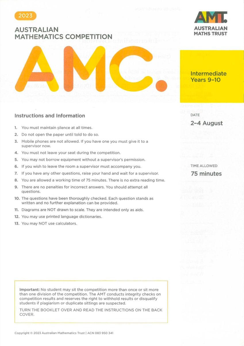 AMC 2023 Intermediate (Years 9-10)